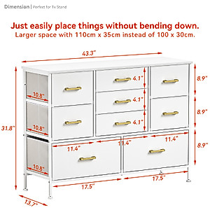 YILQQPER Wide Dresser for Bedroom TV Stand Entertainment Center with Large Chest of 9 Drawers for 50'' TV with Leather Front, Metal Handles for Closet, Entryway, Living Room, Glacier White