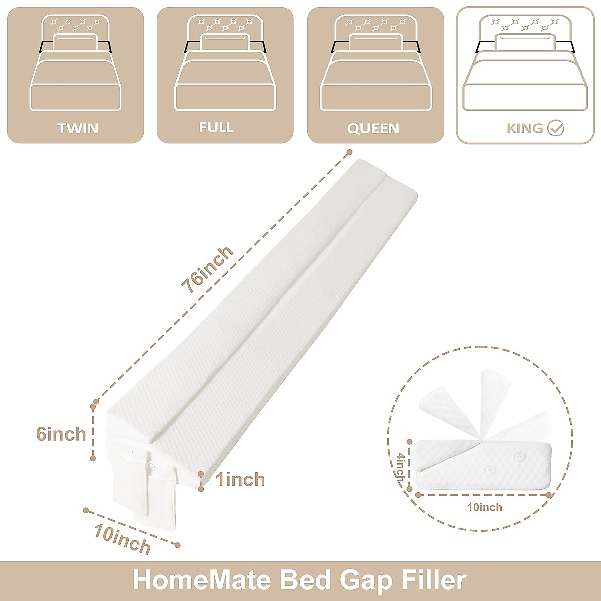 Homemate King Size 76" Foldable Bed Wedge Pillow for Headboard - Upgraded Bed Gap Filler Between Mattress and Headboard - Noodle Pillow Wedge for Headboard Gap