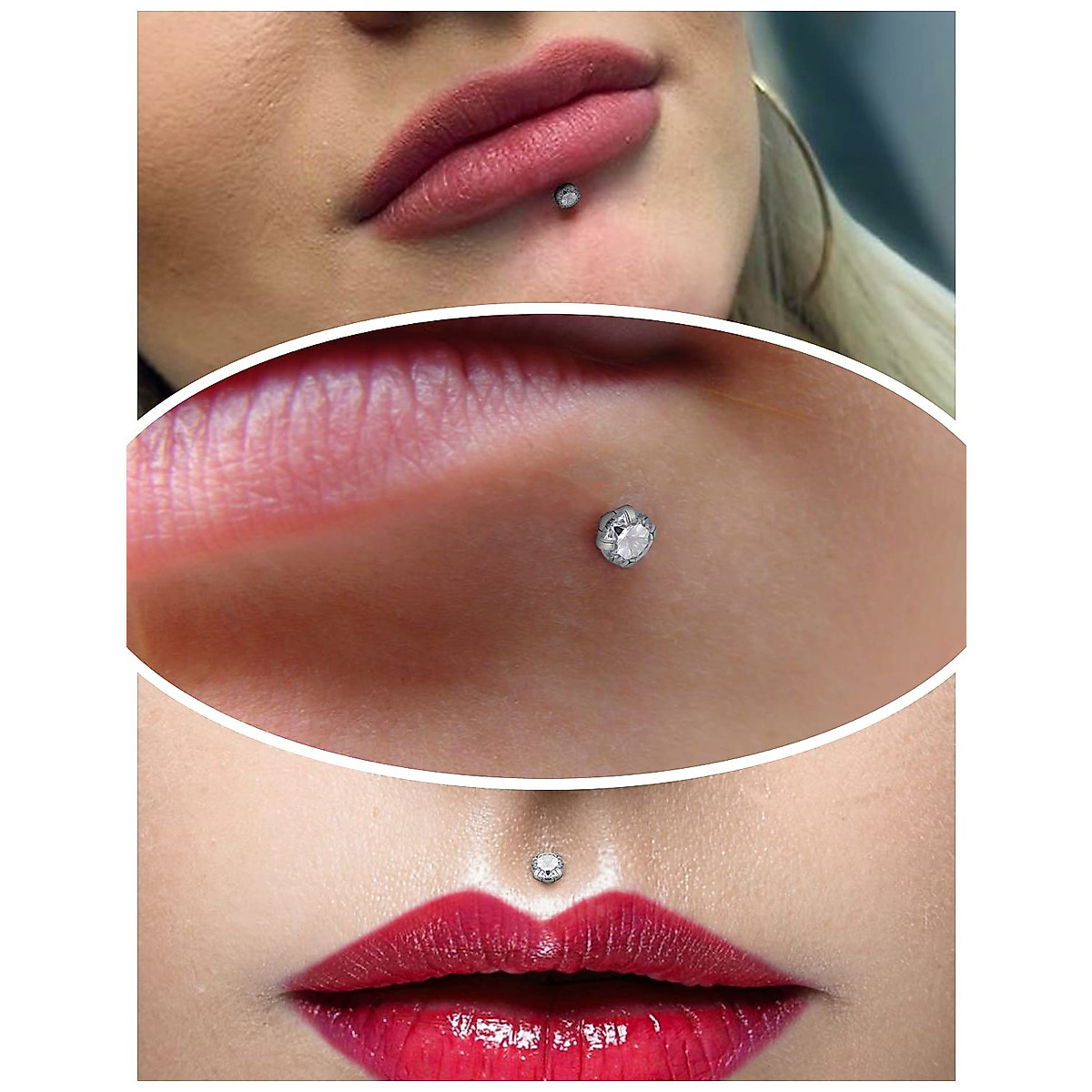 Kridzisw 16G Lip Labret Medusa Monroe Ring Stud Piercing Jewelry 16 Gauge Stainless Surgical Steel Snake Bite Ashley Lip Ring Flat Back Silver Catilage Tragus Helix Earring Piercing Jewelry Women Men