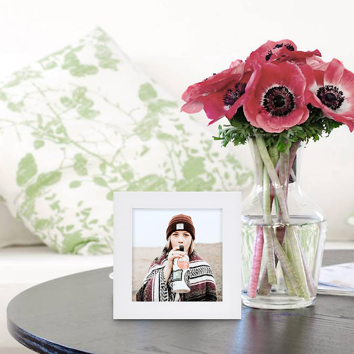 Picture Frames 5x5 White Nature Solid Wood 2 Pack for Wall Mount and Tabletop Display