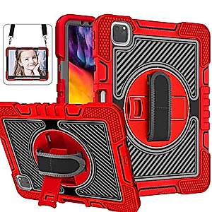 Tablet PC case Shockproof Durable Protective Cover Durable 360 Degree Rotating Bracket Case Compatible with iPad Pro 11(2021、2020、2018)/iPad Air 4 10.9 Tablet Cover (Color : Red+Black)