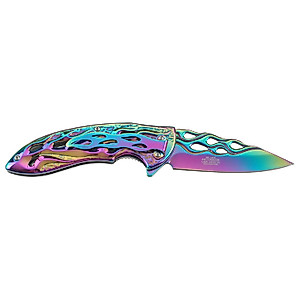 MTech USA MT-A822RB Spring Assist Folding Knife, Rainbow Blade, Rainbow Flame Handle, 4.75-Inch Closed