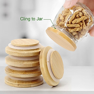 4 Pack Oui Yogurt Jar Lids, iNUREYE Bamboo Wood Lids Fit Oui Jar Lids with Silicone Sealing Rings, Oui Yogurt Bottle Label and Chalk Marker, Ball Wooden Lids For 5 Oz Oui Yogurt Jars