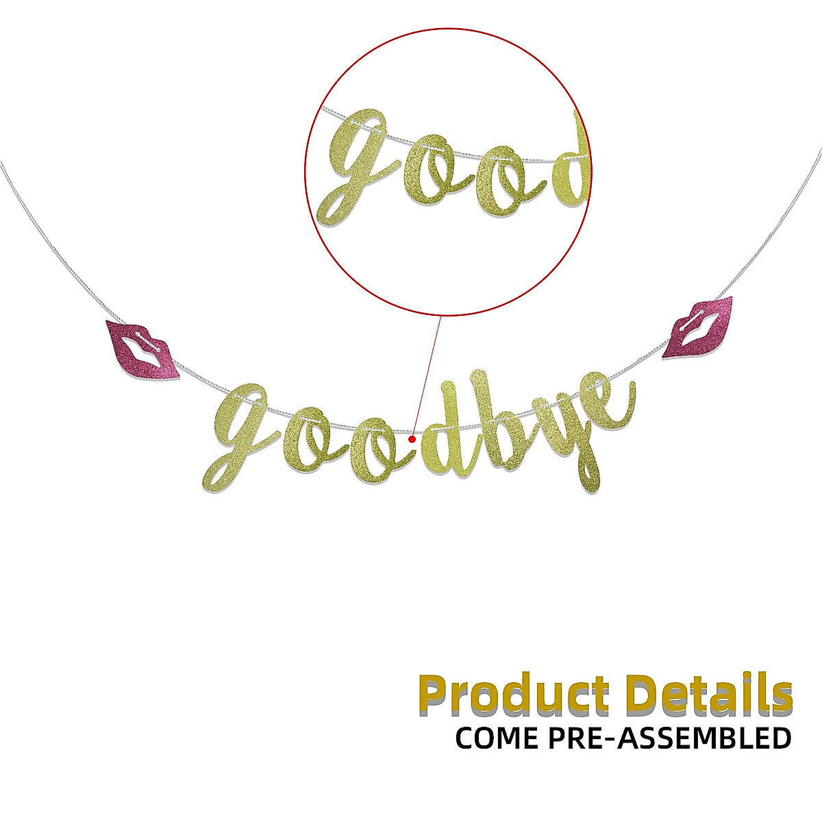 Kiss The Miss Goodbye Banner for Bachelorette Party Decorarion, Wedding, Bridal Shower, Engagement, Bride to Be Party Supplies, Lips Sign (Gold Glitter)