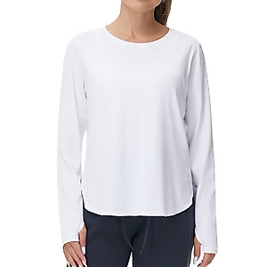 THE GYM PEOPLE Women's Long Sleeve Workout Shirts Lightweight Cotton Running Yoga Tops with Thumb Hole White
