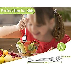 TeamFar Toddler Forks, 6 Pcs Stainless Steel Kids Utensil Small Fork for Child Self Feeding, with Line Patterned Edge, Non Toxic & Healthy, Mirror Surface & Dishwasher Safe, Easy to Grip