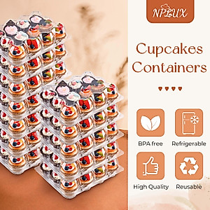 NPLUX 12 Count Cupcake Containers 12 Pack Cupcake Holders with Detachable Tall Dome Lids Clear Plastic Stackable Cupcake Boxes for 144 Cupcakes, BPA Free, Standard Size