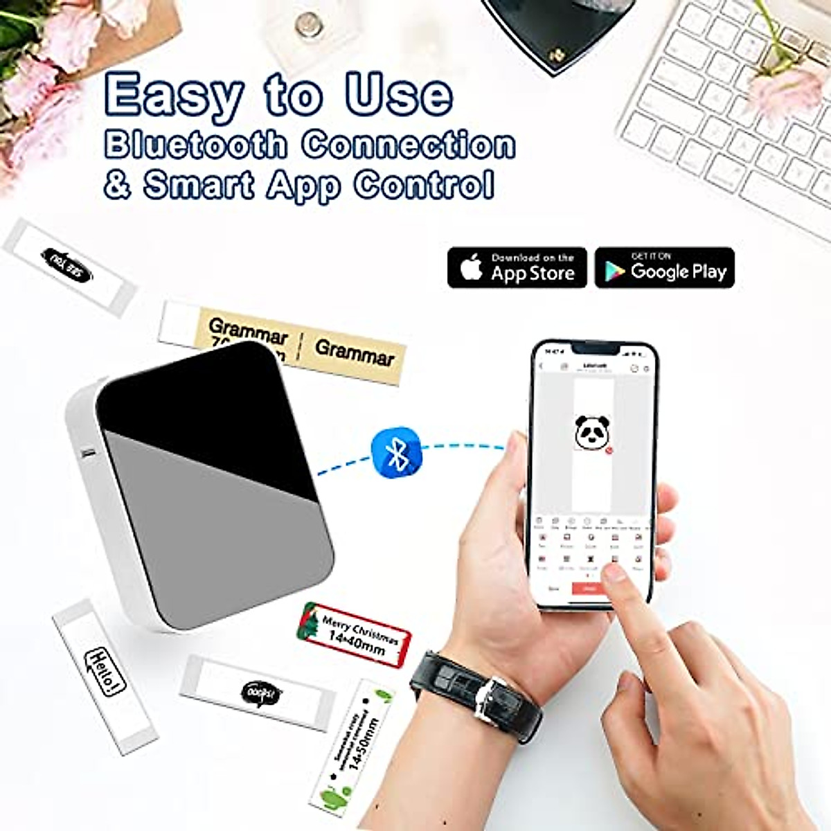 BUTIYOU P15 Label Maker with Tape,Mini Portable Bluetooth Thermal Printer,Multi Creative Label Templates Available for Phone,Easy-Used Office Home Industry Organization USB Rechargeable (White)