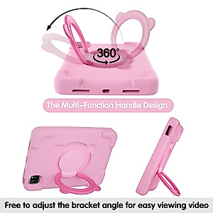 PZOZ iPad Kids Case Compatible for iPad Pro 11 inch 2022 2021 2020 2018(4th/3rd/2nd/1st Generation), EVA Shockproof Rotate Handle Folding Stand Heavy Duty Protective Cute Cover for Boys Girls (Pink)