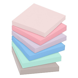 Post-it Super Sticky Recycled Notes, 5 Pastel Colors, Sticks and Resticks, 3 in x 3 in