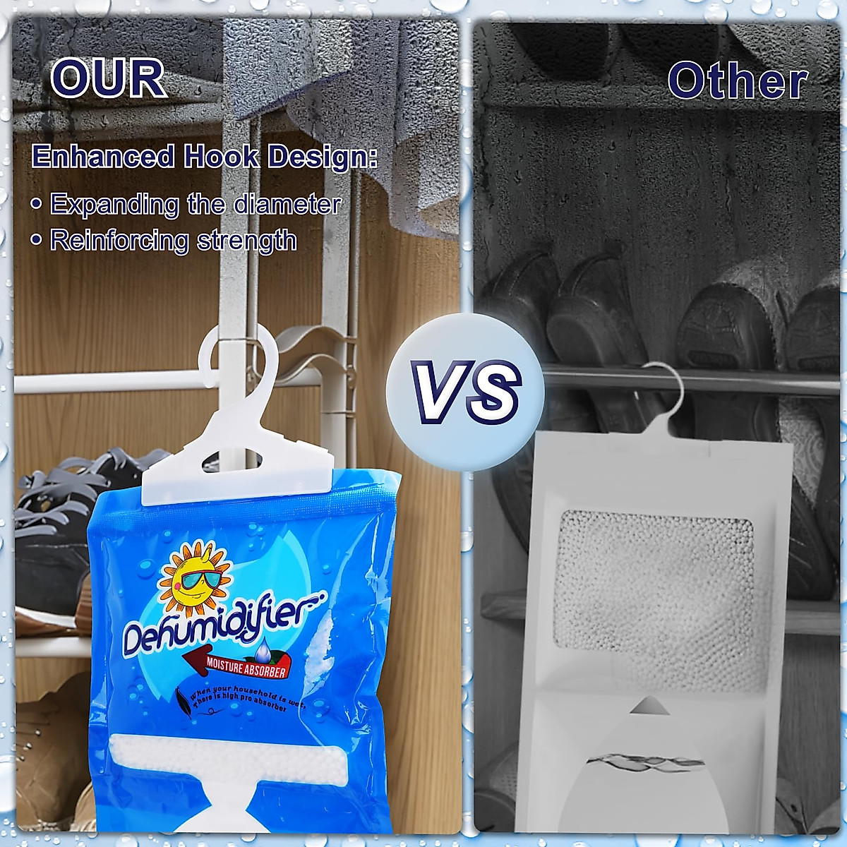 Argendon Hanging Dehumidifier Bags, Efficient Dehumidifier Bags for Shoe Cabinet, Space-Saving Hanging Design, Simple to Use, 2 Pack