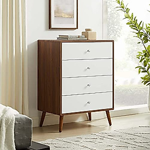 Modway Transmit Mid-Century Modern Wood Walnut White, 4-Drawer Chest