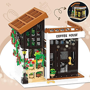 City Cafe Building Toy Set, Modular Coffee Shop Building Blocks Halloween Xmas Gift for Adult, Boy and Girls 14+, 1347pcs Mini Brick with LED