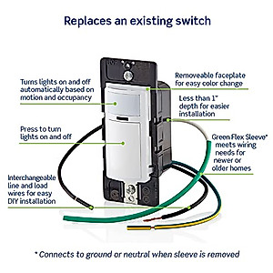 Leviton DOS02-1LT Motion Sensor Light Switch, Motion Activated, Auto-On/Auto-Off, 2A, No Neutral Wire Required, Single Pole, Light Almond