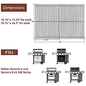 QuliMetal 66095 304 Stainless Steel Cooking Grates and 7130 Grill Cover for Weber Genesis II/LX 300 Series II E-310, II E-330, II E-335, II S-335, II LX S/E-340 (2017 and Newer) Gas Grills