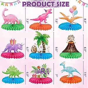 WERNNSAI 9 PCS Watercolor Dinosaur Party Honeycomb Centerpiece - Dinosaur Birthday Party Table Decorations Girls Kids Dino Birthday Baby Shower Table Toppers Supplies 3D Volcano Centerpieces