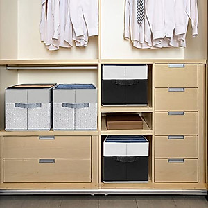 DIMJ Closet Storage Bins, Fabric Baskets for Shelves with Handles,Closet Shelf Organizer Bins for Organization, Storage Box Cubes for Closet, Wardrobe, Shelf, 3 Pack, Black and White