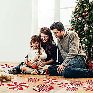 Yosoo 12Pcs Floor Wall Candy Stickers, Round Red Peppermint Floor Wall Christmas Stickers, Self-Adhesive Removable Candy Decals for Festival Christmas Valentine's Day Party Decoration Supplies