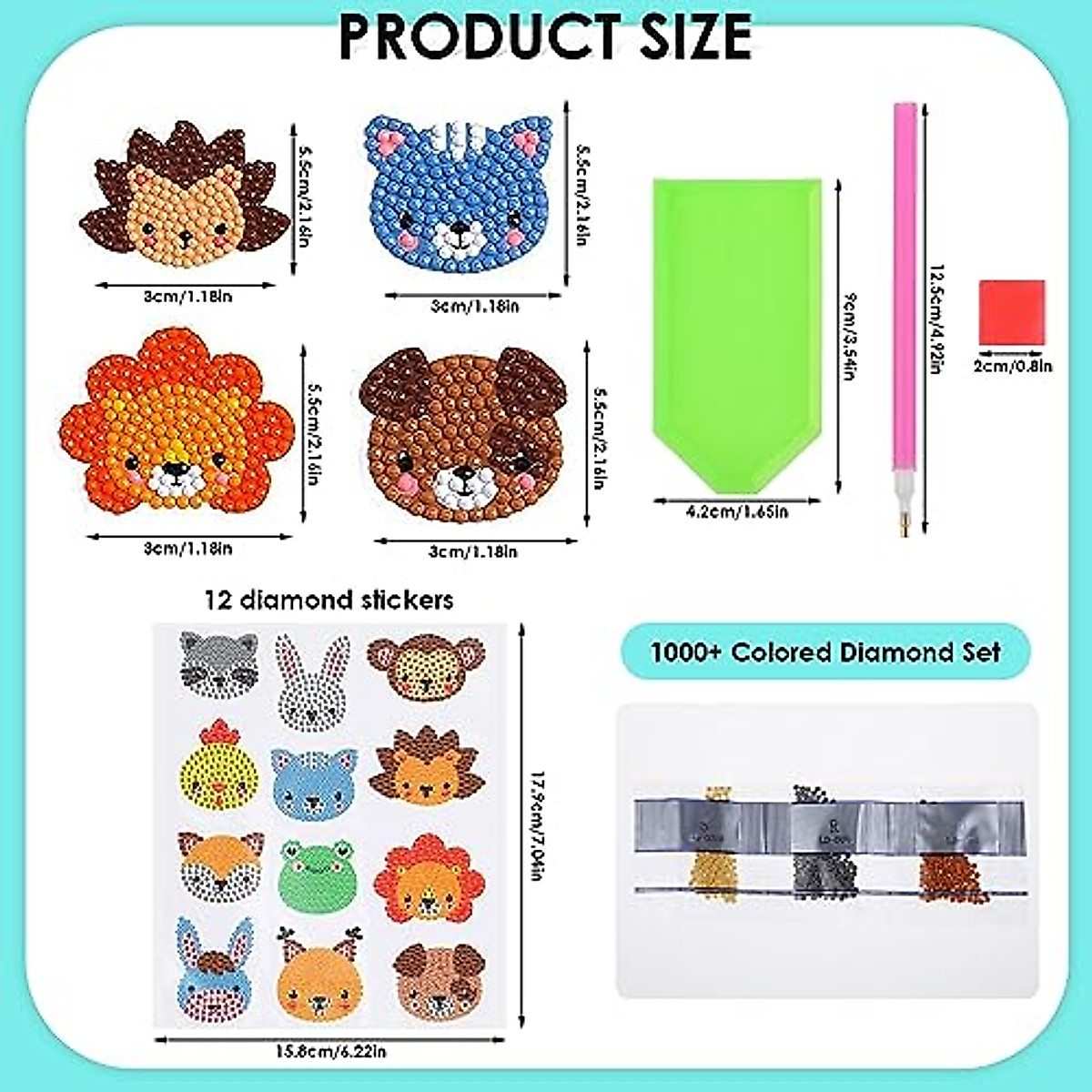 cobee 5D Diamond Painting Stickers, 12PCS Diamond Art Mosaic Stickers Animals Gem Diamond Art 5D DIY Diamond Painting Kits Digital Diamond Paint by Numbers Kits for Children Adult Beginners(Style-B)