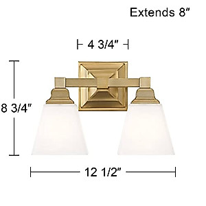 Regency Hill Mencino Opal Modern Wall Mount Light Warm Brass Gold Metal Hardwired 12 1/2" Wide 2-Light Fixture Etched Glass Shade for Bedroom Bathroom Vanity Reading Living Room Hallway