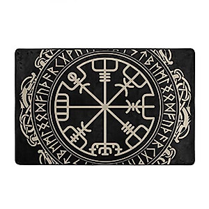 Fashion Soft Cozy Area Rug Indoor Thick Throw Rugs Carpets Floor Mats (Black Celtic Viking Design Magical Runic Compass Vegvisir in The Circle of Norse Runes and Dragons Tattoo Decorative)