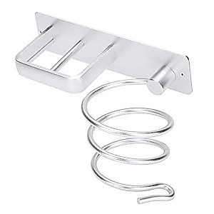 Mumusuki Aluminum Wall Mounted Punch Shelf Hair Dryer Storage Rack Organizer Holder Stand for Bathroom Silver