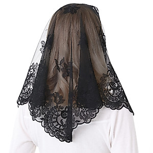 Spanish Mantilla Traditional Church Mass Head Covering Chaple Lace Veil Catholic Mass First Coummunion Bridal Latin Mass Veil (Black)