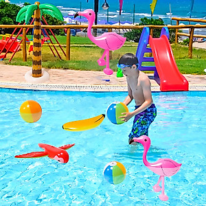 R HORSE 10 Pcs Inflatable Palm Tree Flamingo Banana Beach Ball Parrot Beach Pool Toys for Tropical Hawaiian Luau Summer Party Decorations