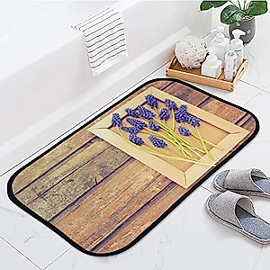 Soft Foam Area Rugs Blue Flowers on Wooden Photo Washable Non Slip Kitchen Rugs Bath Rug for Home Decor Indoor/Outdoor 23.6x15.7in