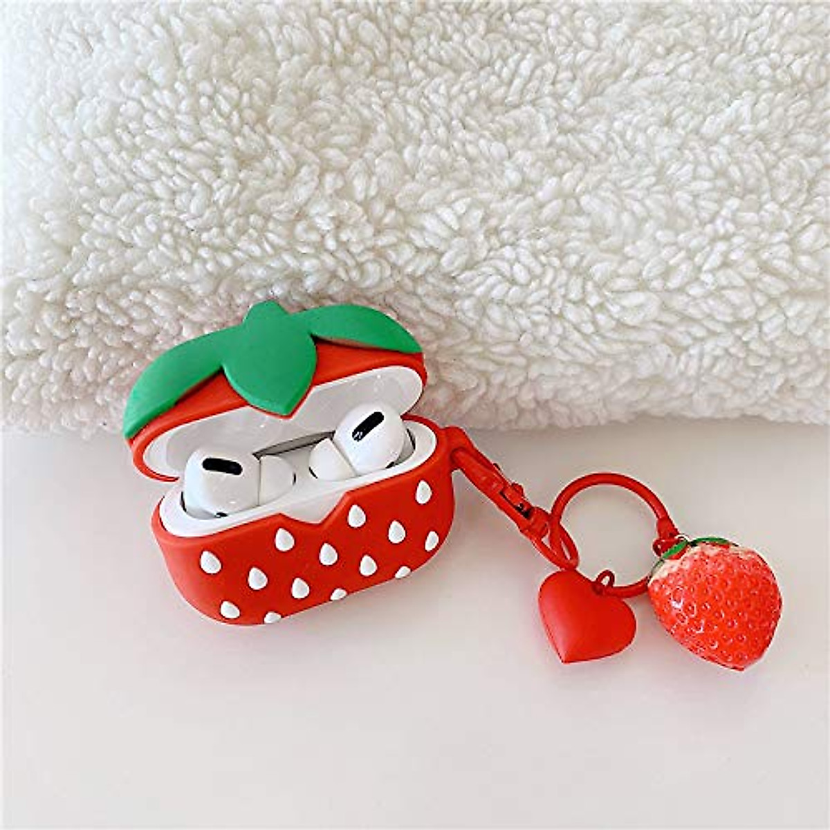 LEWOTE Airpods Pro Silicone Case Funny Cover Compatible for Apple Airpods Pro[Fruit Dessert Series][Best Gift for Kids Friends Boys Girls] (Strawberry)