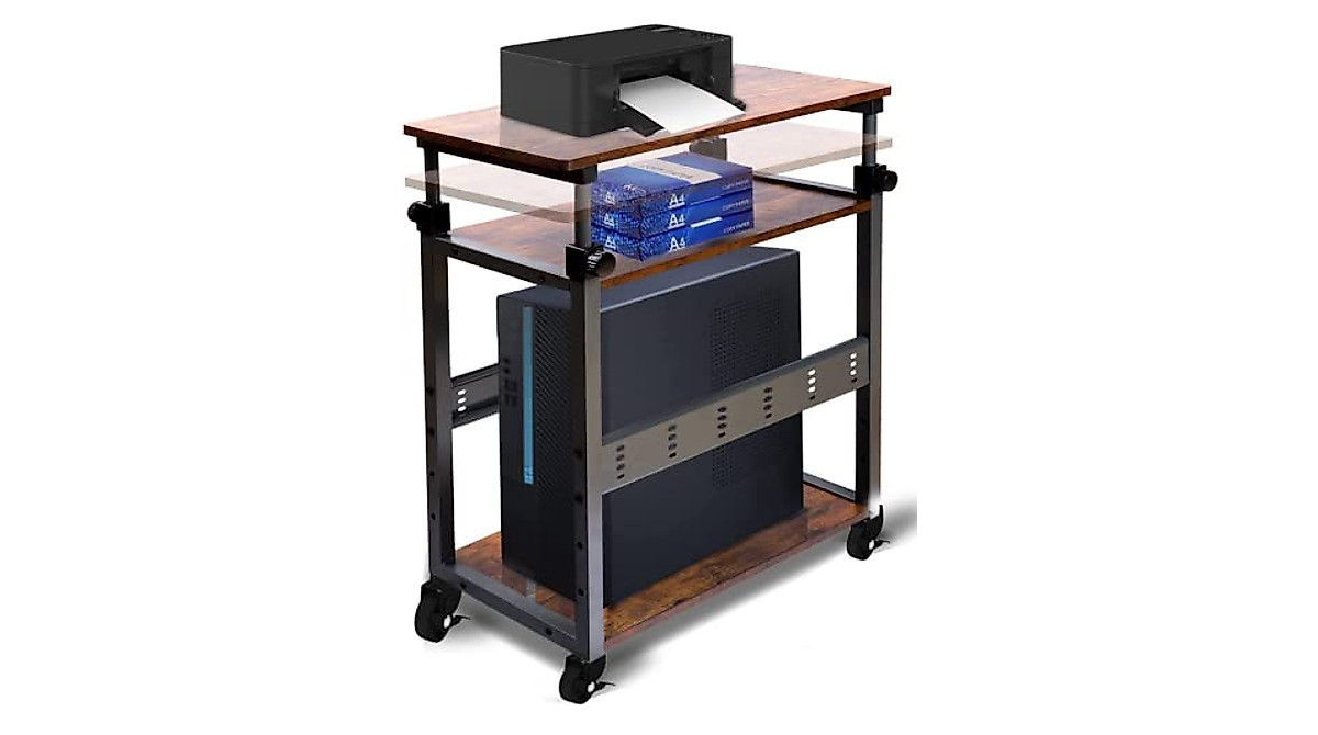 Adjustable 3-Tier Computer Tower Stand with Wheels - JENSMAR
