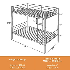 Merax Bunk Bed with Ladder and high Guardrail, Able to Split, Metal Bunk Bed, Storage Space, Noise Free,Twin Over Twin Size Bunk Bed,Black
