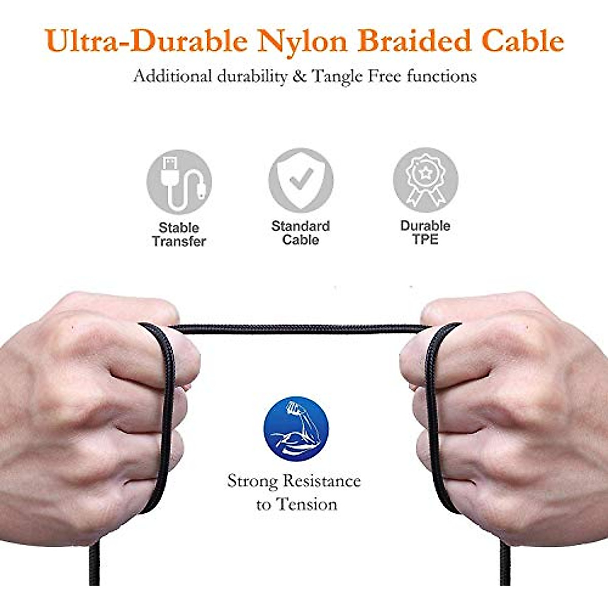 Micro USB Cable, Spater Nylon Braided Cord Android Charger (2-Pack, 6.6 Feet) Sync and Fast Charging Cable Compatible with Samsung, Kindle, Android Smartphones, Moto G5, PS4 (Black)