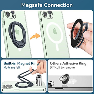 MINDSKY Mag-Safe Phone Stand Phone Grip Compatible with iPhone 12/13/14/15 Mini/Pro/Pro Max Accessories Removable Magnetic Finger Phone Ring Grip (Space Gray)