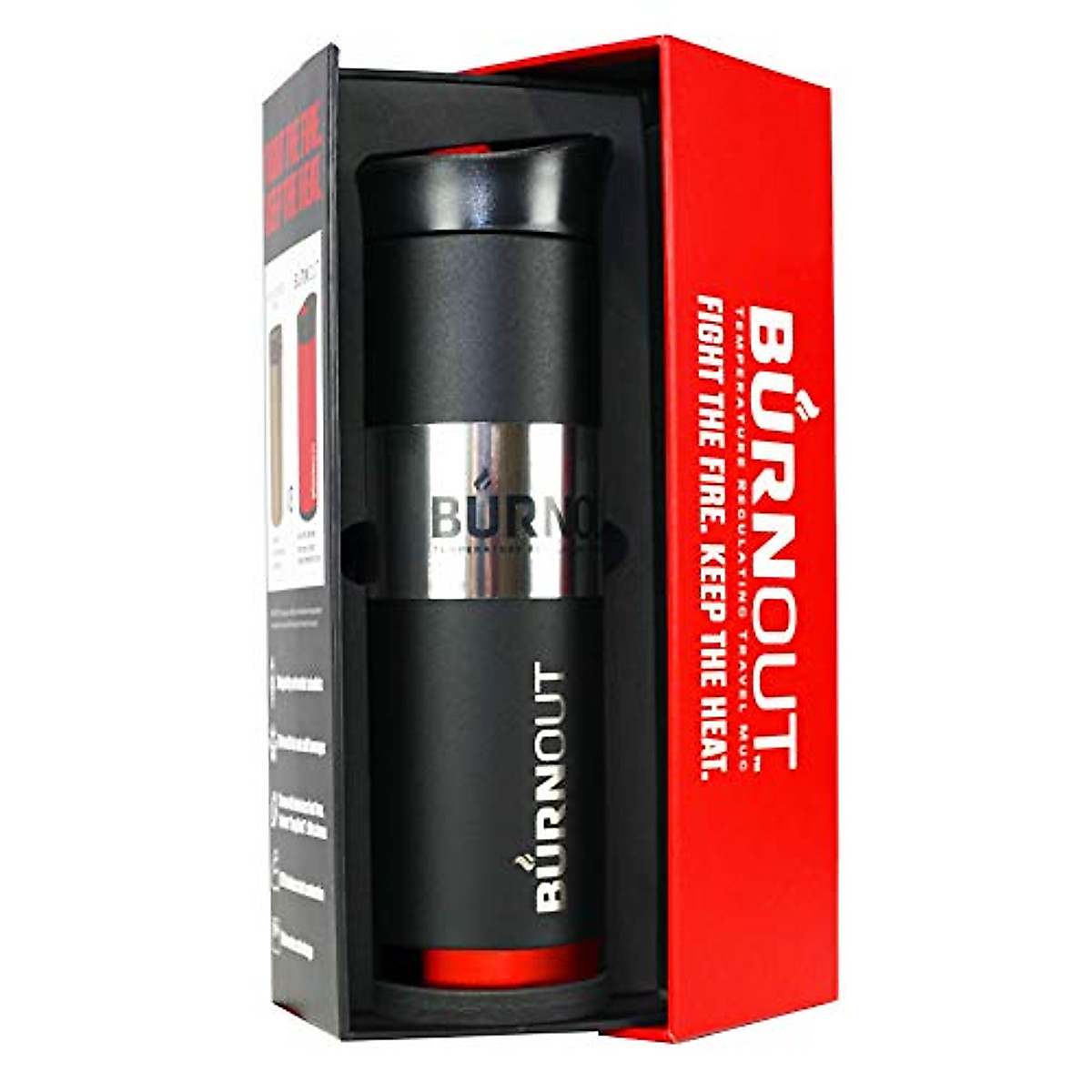 BURNOUT Temperature Regulating Travel Mug 16 oz Black - Drink NOW & HeatZorb Tech