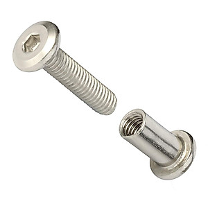 M6 x 35mm Socket Cap Furniture Bolts with Barrel Nuts for Furniture Cots Beds Crib and Chairs, Stainless Steel 18-8 (304), 10 Pairs