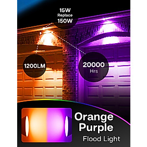 LEDERA LED Flood Orange Purple Light Bulb, 15W Equivalent 150W, Par38 Orange Purple Flood Light, E26 Base, Colored LED Light Bulbs, Not-dim Ideal for Halloween, Christmas, Party, Holiday, 2 Pack