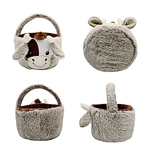 2PCS Plush Cow Easter Basket for Kids with Floppy Ears - Height 10'' - Personalized Easter Baskets for Boys & Girls, 2022 New Easter Tote Bags for Party Decorations Candy Gifts (Cow, 25cm*1)