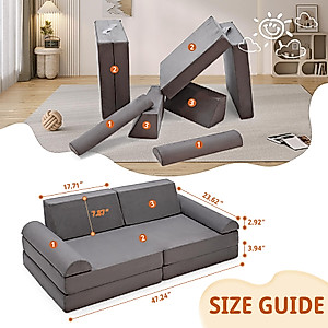 Kinevoli 8pcs Modular Kids Couch, Toddler Play Sofa for Playroom Bedroom, Convertible Foam and Floor Cushion for Boys & Girls, Gray