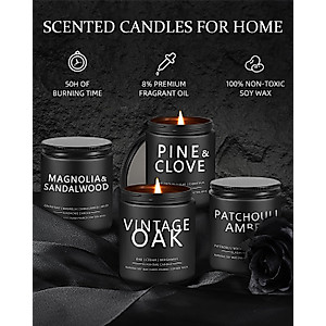 Scented Candles for Men - 4 Pack Scented Candles Gifts for Men, Dad, Boyfriend - 50 Hours Long Burning Soy Candles for Home Scented (Pine/Sandalwood/Patchouli/Oak)