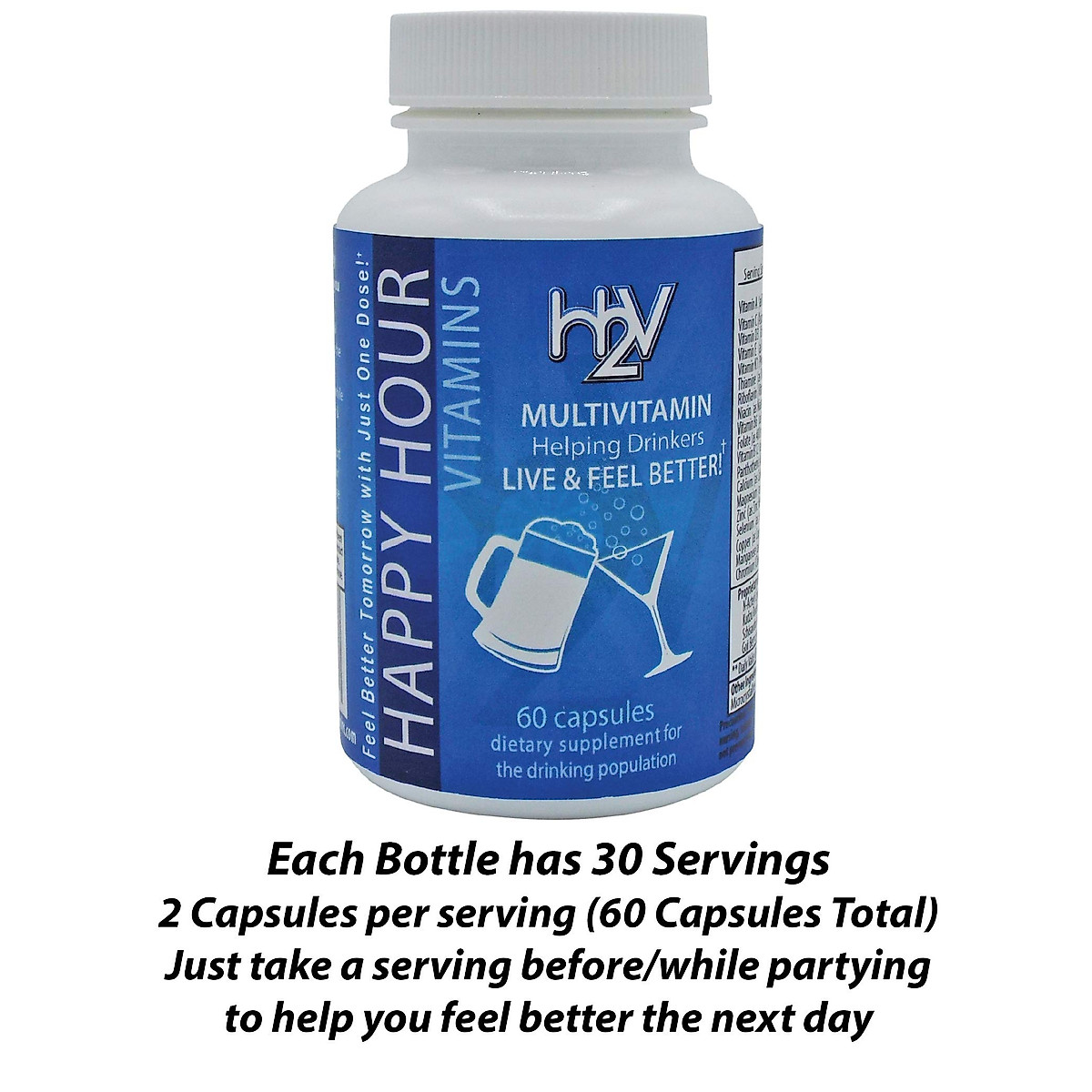 Happy Hour Vitamins Bottle - Multivitamin Formulated for Better Mornings – Live & Feel Better with Milk Thistle, Prickly Pear Cactus, B & C Vitamins, & More- 30 Servings