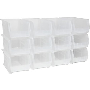 Akro-Mils 30240 AkroBins Plastic Hanging Stackable Storage Organizer Bin, 15-Inch x 8-Inch x 7-Inch, Clear, 12-Pack