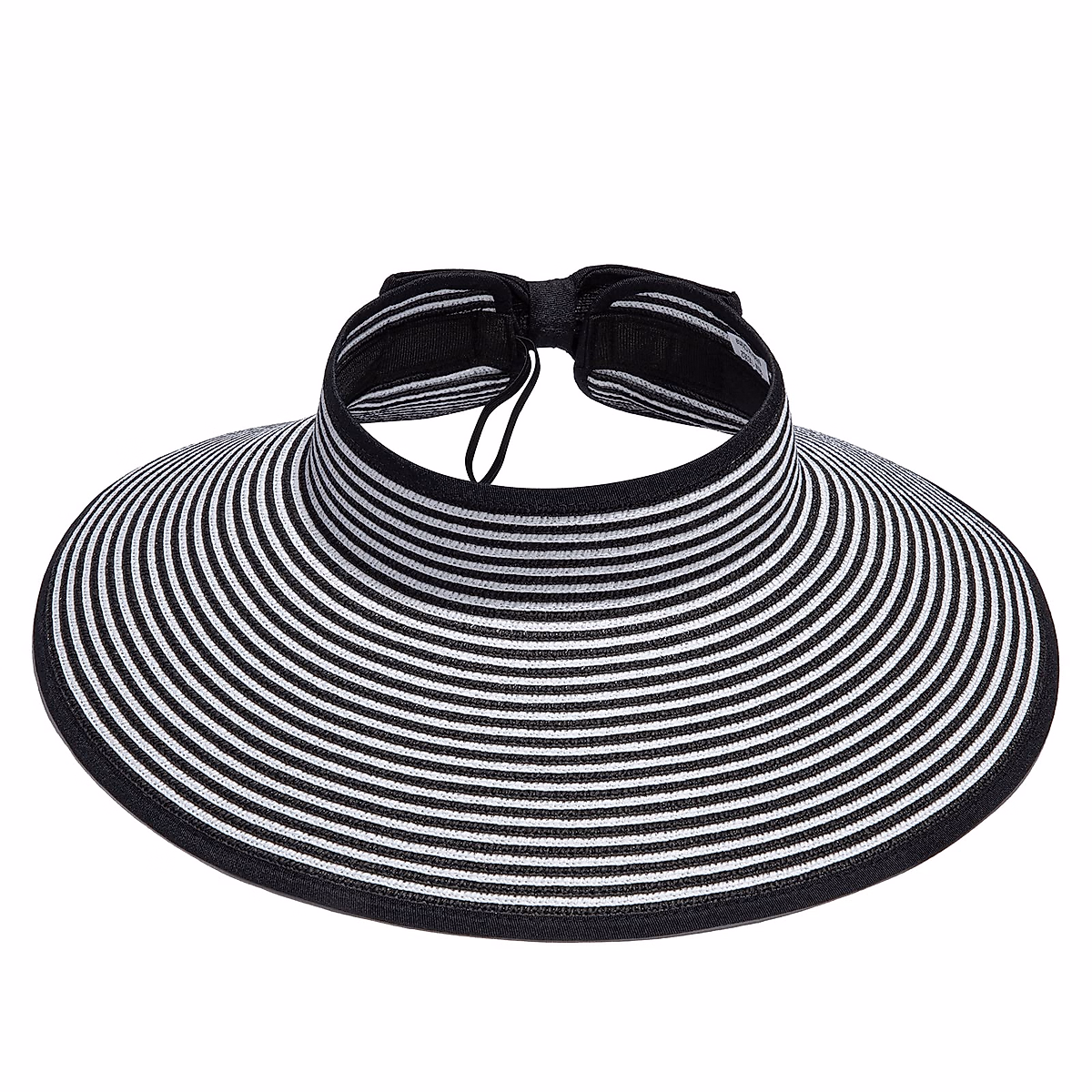 Simplicity Women's Straw Sun Hat Wide Brim Roll-up Sun Visor Black/White