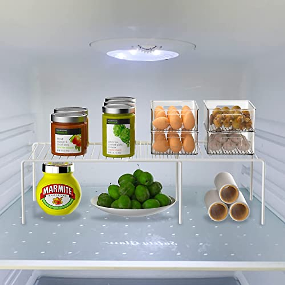 GEDLIRE Kitchen Cabinet Expandable Shelf Organizers Set of 2, Adjustable Metal Wire Pantry Storage Shelves, Plate Dish Organizer Rack for Cabinets, Cupboard, Counter, Freezer, Countertop, White