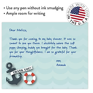 Koko Paper Co Nautical Thank You Cards | 25 Flat Note Cards and Envelopes | Printed on Heavy Card Stock.