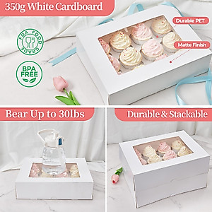 Ohuhu Cupcake Boxes, Upgraded Thicken 6 Pack 12 Count Cupcake Container - Food Grade Cupcake Carrier with Handle Tray Window and Inserts to Hold 72 Pastry Muffin Box for Birthday Holiday Party Bakery