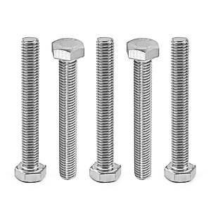 Bettomshin 5Pcs M8 x 60mm Hex Bolts, 304 Stainless Steel 1.25mm Thread Pitch Fully Threaded Metric Hex Head Screw Bolts, Hexagon Screw Bolt, Hex Tap Bolts, Silver (Overall Size 65.45x13x13mm)