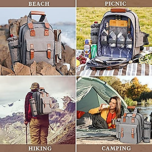 Picnic Backpack for 4 Person with Blanket, Picnic Bag Set with Cooler Compartment, Insulated Waterproof Pouch, Detachable Bottle/Wine Holder for Family Outdoor Camping, Beach, Day Travel, Hiking, BBQs