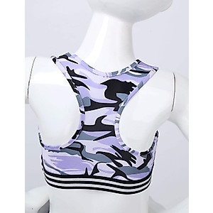 CHICTRY Kids Girls' 2 Piece Athletic Leggings with Tank Crop Tops Outfits sets for Gymnastics Sports Workout Fitness Camouflage Lavender 12-14 Years