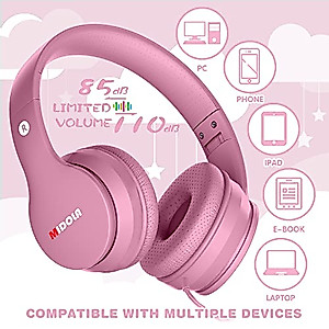 MIDOLA Kids Headphones Wired Over Ear Foldable Kids Volume Limit 85dB /110dB Light Foldable Headset with Inline AUX 3.5mm Mic for Child Boy Girl Travel School Gaming Pad PC Laptop Tablet Pink